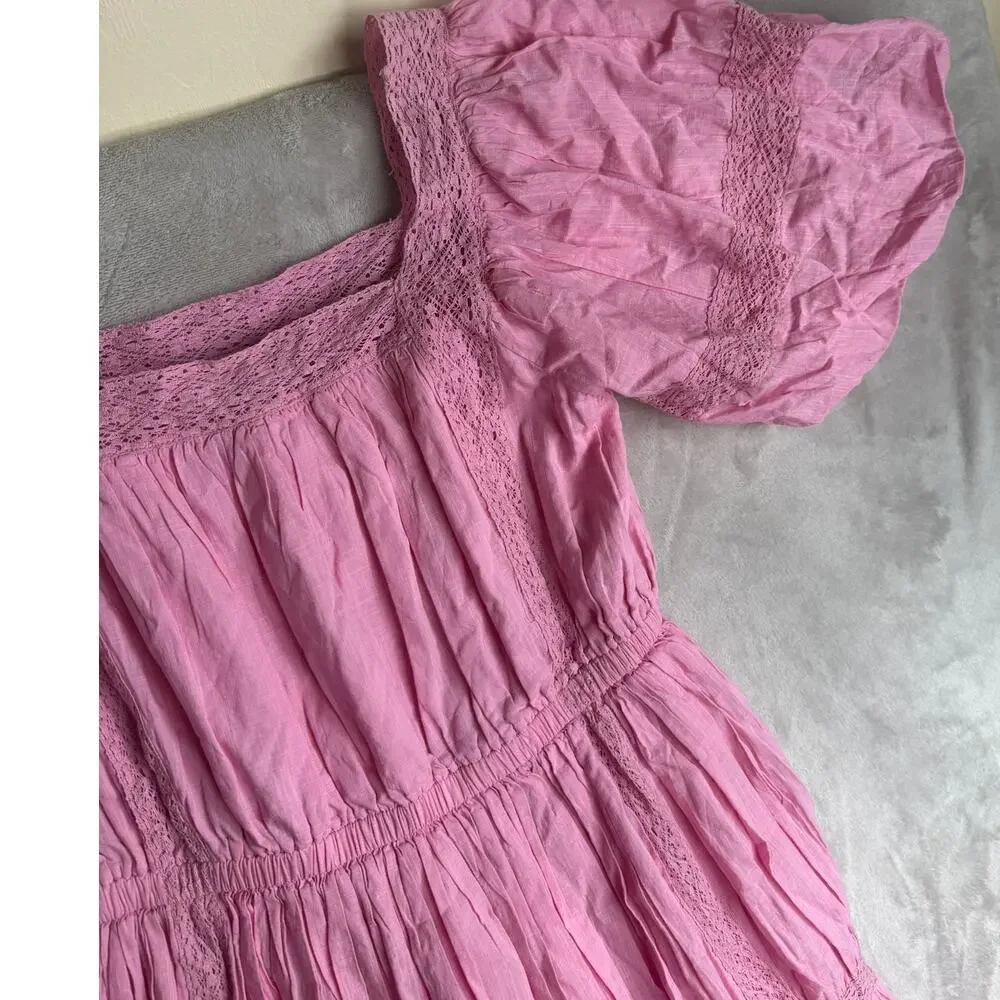 Mille | Dresses | Mille Talitha Tiered Lace Pink Maxi Dress Resort Boho ...